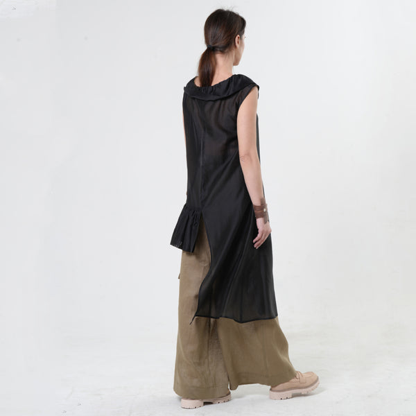 METAMORPHOZA - Asymmetric Sheer Tunic Top Black | DOORS NYC