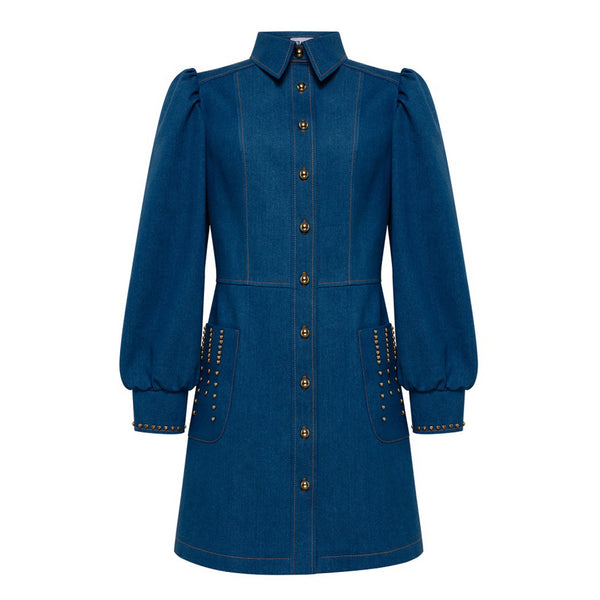 Ruffled denim mini dresses